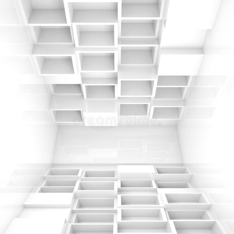 Abstract Empty 3d Interior, White Cubes on Floor and Ceiling Stock ...
