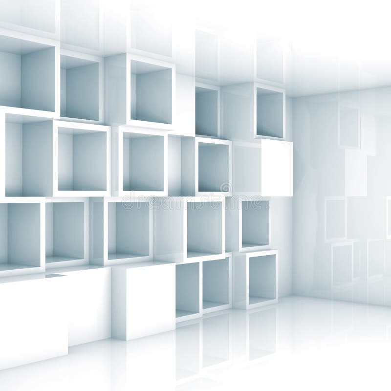 Abstract Empty 3d Interior, White Empty Cube Shelves on Wall Stock ...