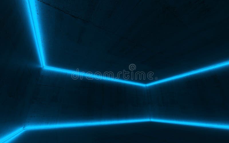 Blue neon light lines, 3 d stock illustration. Illustration of bright ...