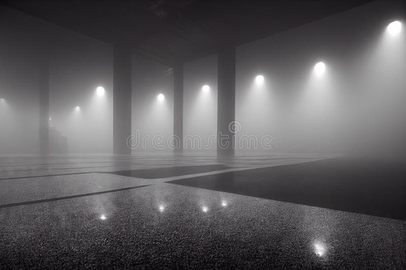 Abstract Empty Dark Station Platform with Lights Stock Illustration ...