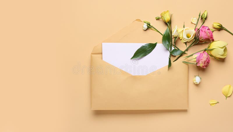 Abstract Empty Envelope with Blank Letter and Flowers Inside, Design or ...