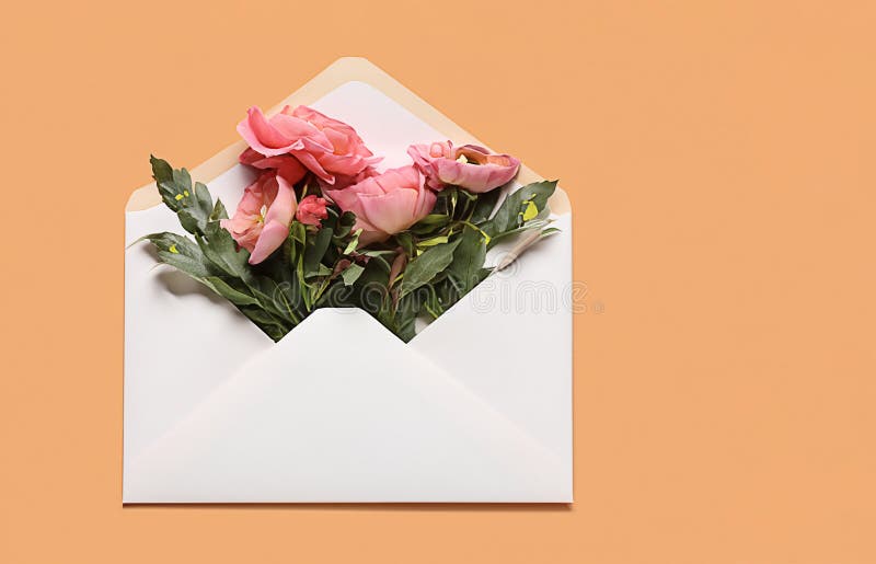 Abstract Empty Envelope with Blank Letter and Flowers Inside, Design or ...