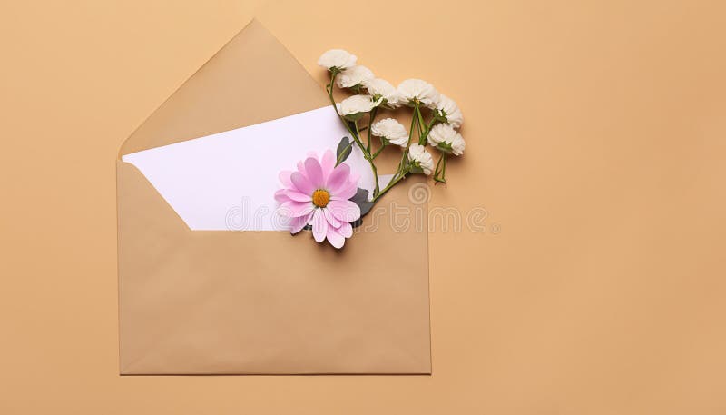 Abstract Empty Envelope with Blank Letter and Flowers Inside, Design or ...