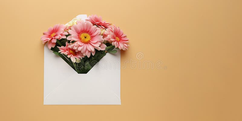 Abstract Empty Envelope with Blank Letter and Flowers Inside, Design or ...