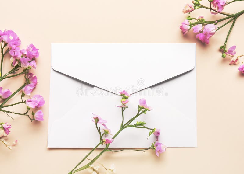 Abstract Empty Envelope with Blank Letter and Flowers Inside, Design or ...