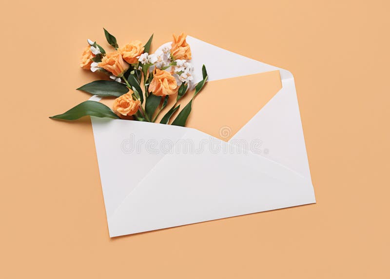 Abstract Empty Envelope with Blank Letter and Flowers Inside, Design or ...