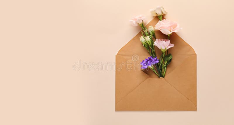 Abstract Empty Envelope with Blank Letter and Flowers Inside, Design or ...