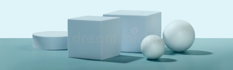 Abstract Empty Geometric Shape Podiums for Product on Pastel Blue ...