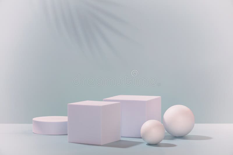 Abstract Empty Geometric Shape Podiums for Product on Pastel Blue ...