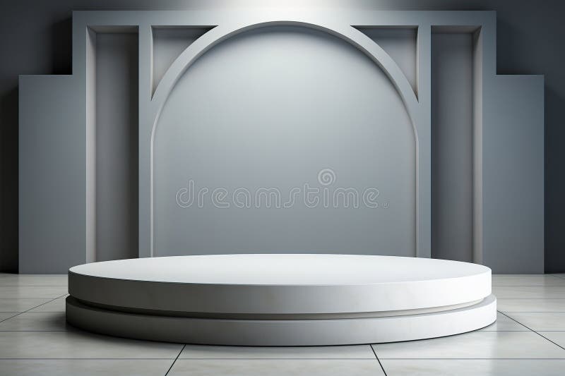 Abstract Empty Gray Podium on Dark Background . Booth Layout for ...