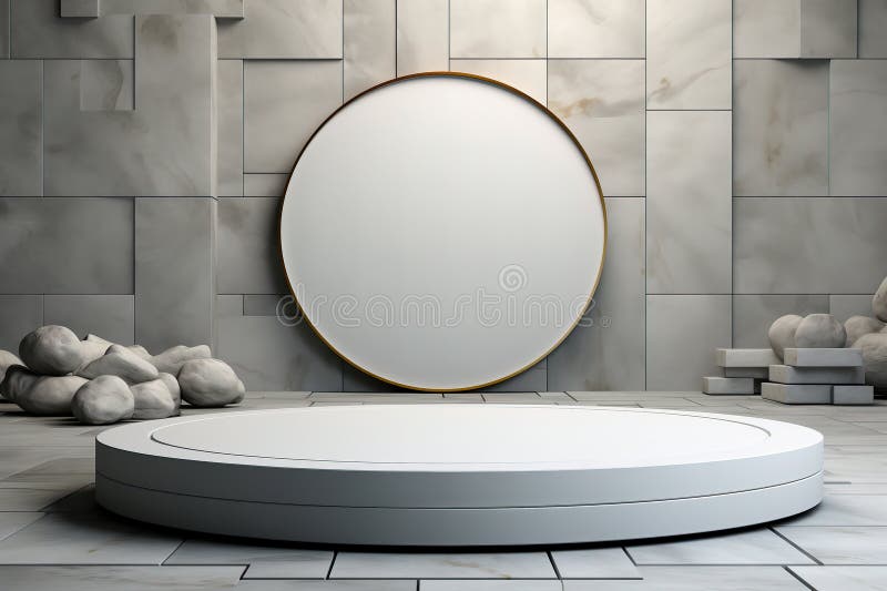 Abstract Empty Gray Podium on Gray Background with Arch. Booth Layout ...