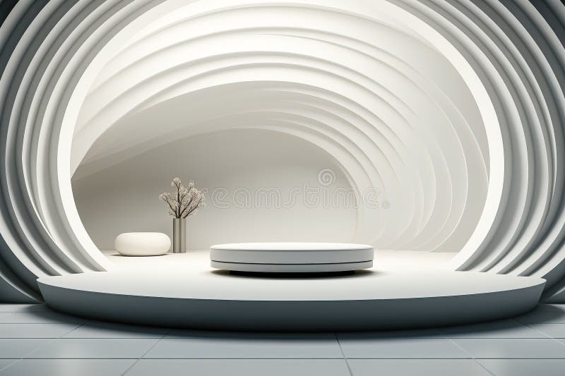 Abstract Empty Gray Podium on Gray Background with Arch. Booth Layout ...