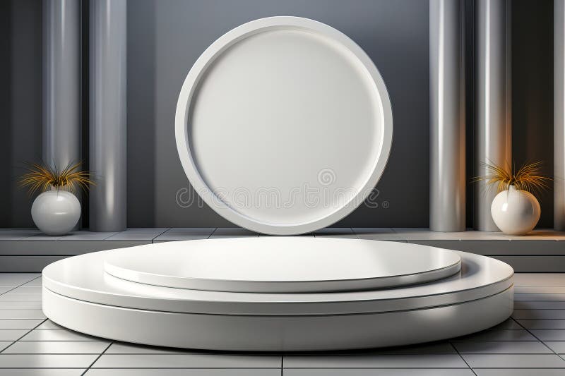 Abstract Empty Gray Podium on Gray Background with Arch. Booth Layout ...