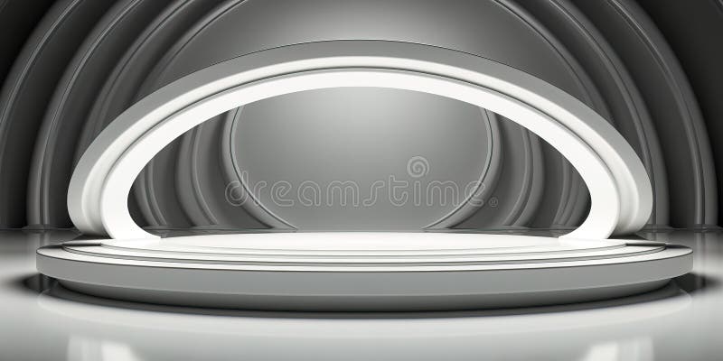 Abstract Empty Gray Podium on Gray Background with Arch. Booth Layout ...