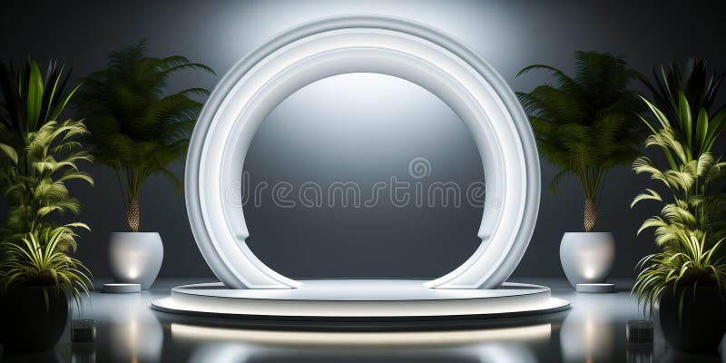 Abstract Empty Gray Podium on Gray Background with Arch. Booth Layout ...