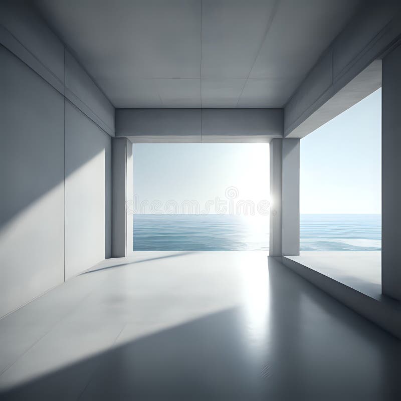 Abstract Empty Minimal Open Space Concrete Inerior with Sunlight and an ...