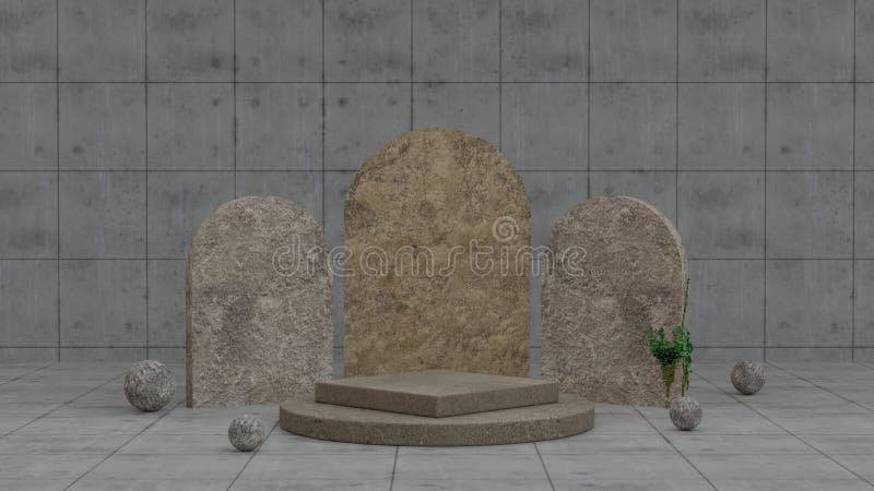 Abstract Empty Mockup Stone Podium 3D Render Illustration Stock ...