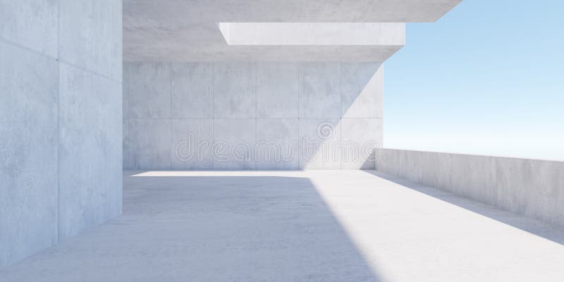 Abstract Empty, Modern Concrete Open Room with Sky View and Rough Floor ...