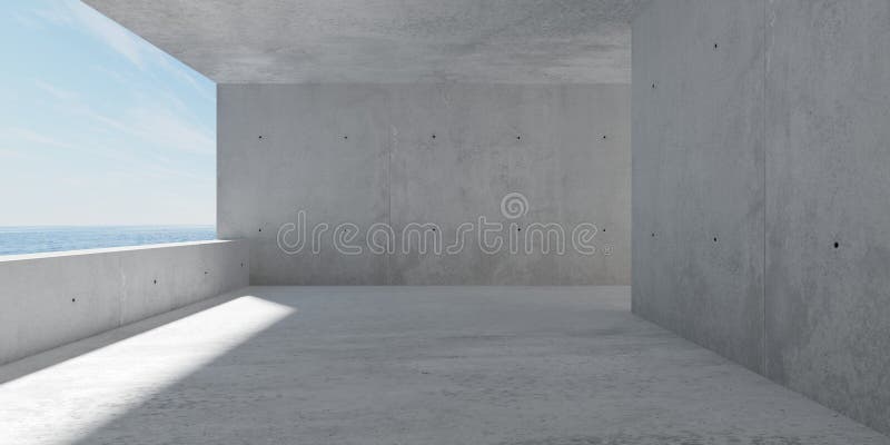 Abstract Empty, Modern Concrete Room with Balcony Opening on the Left ...