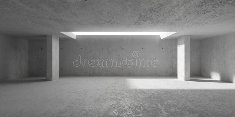 Abstract Empty, Modern Concrete Room with Ceiling Opening and Beams on ...