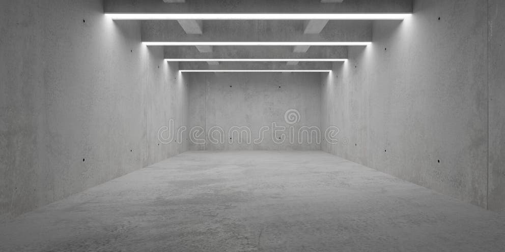 Abstract Empty, Modern Concrete Room with Horizontal Ceiling Light ...