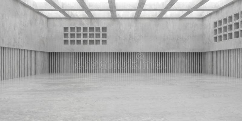 Abstract Empty, Modern Concrete Room with Light Grid Ceiling, Wall ...