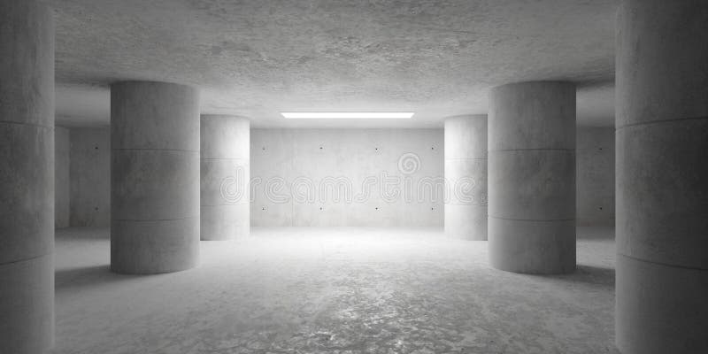 Abstract Empty, Modern Concrete Room with Pillar Rows, Ceiling Light ...