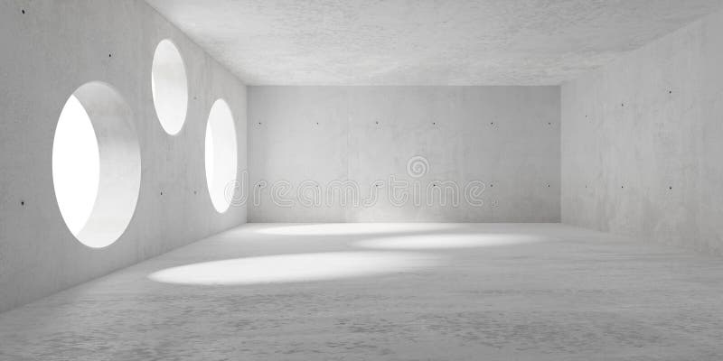 Abstract Empty, Modern Concrete Room with Round Opening in the Left ...