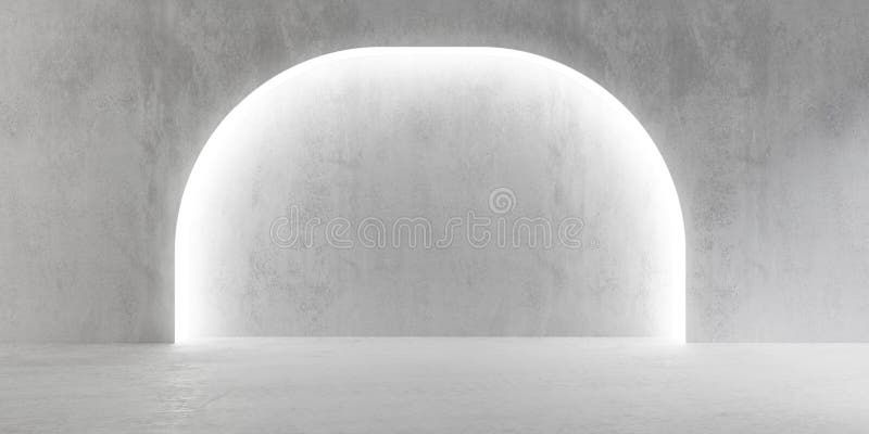 Abstract Empty, Modern Concrete Room with Rounded Rectangle Light Frame ...