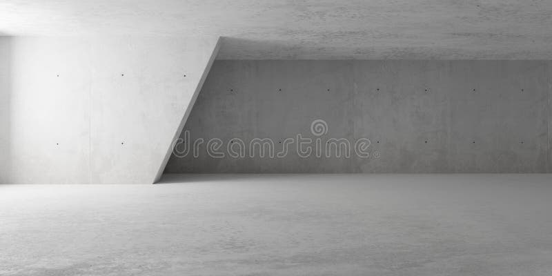 Abstract Empty, Modern Concrete Room with Sloped Double Back Wall and ...
