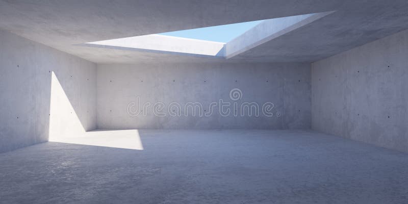 Abstract Empty, Modern Concrete Room with Triangular Ceiling Opening ...