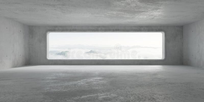 Abstract Empty, Modern Concrete Room with Wide Rectangle Window Opening ...