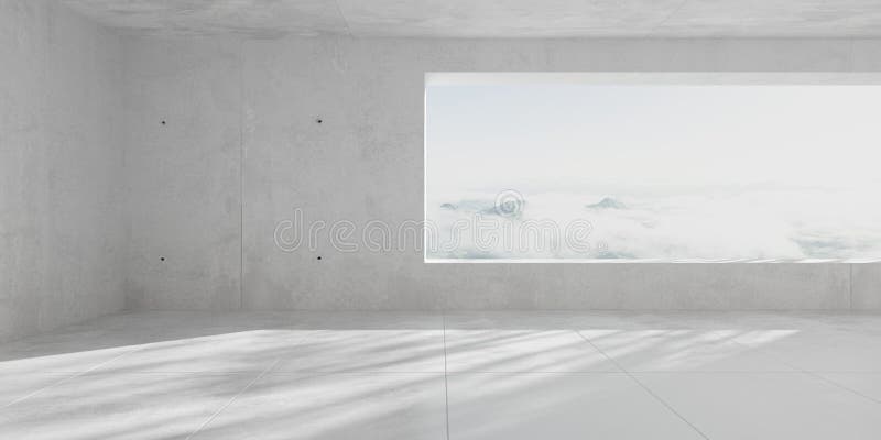 Abstract Empty, Modern Concrete Room with Window Opening in the Back ...