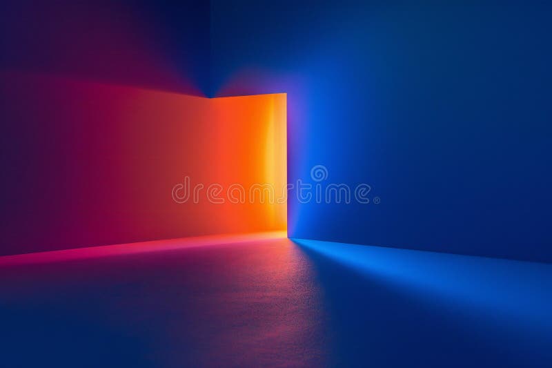 Abstract Empty Room with Blue and Orange Light, Render Illustration ...