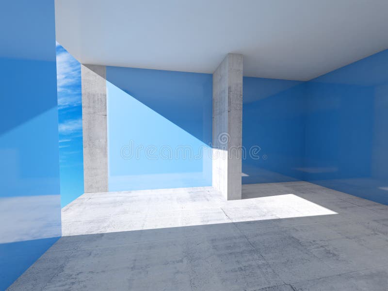 Abstract Empty Room Interior with Blue Walls Stock Illustration ...