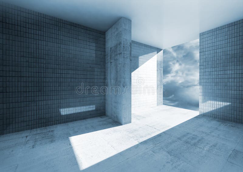 Abstract Empty Room Interior with Concrete Floor Stock Illustration ...