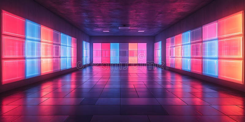 Abstract Empty Room with Neon Illuminated Panels Interior Design ...