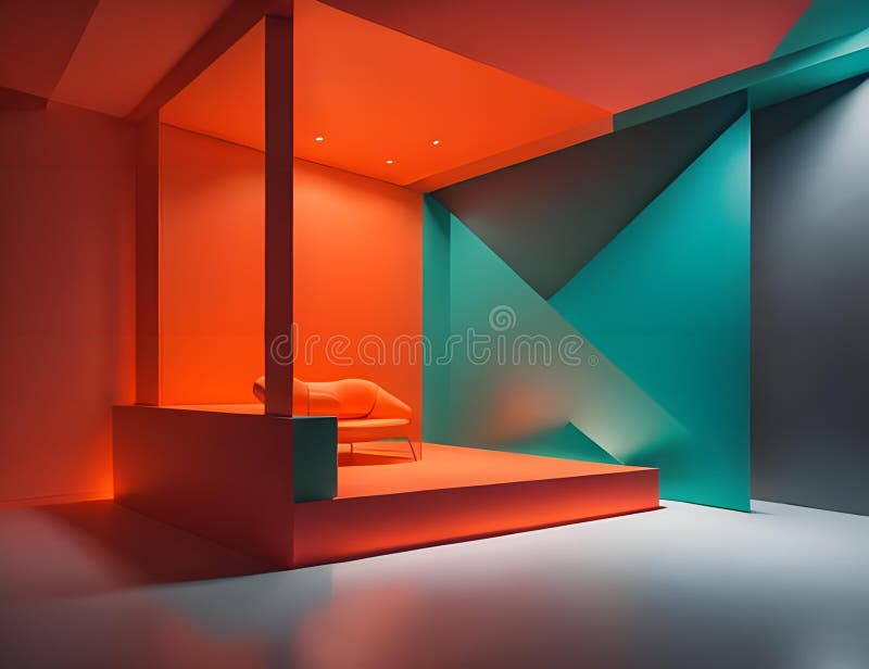 Abstract Empty Room with Red and Blue Geometric Pattern. Generative Ai ...