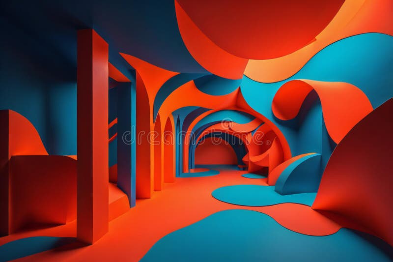 Abstract Empty Room with Red and Blue Geometric Shapes. Generative Ai ...