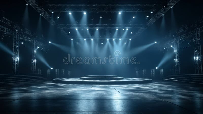 Abstract Empty Stage with Spotlights and Smoke. 3D Rendering ...