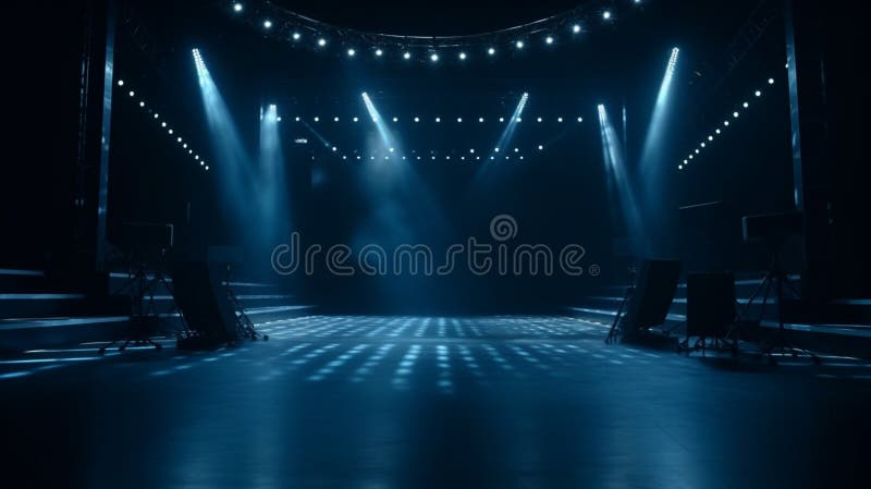 Abstract Empty Stage with Spotlights and Smoke. 3D Rendering ...