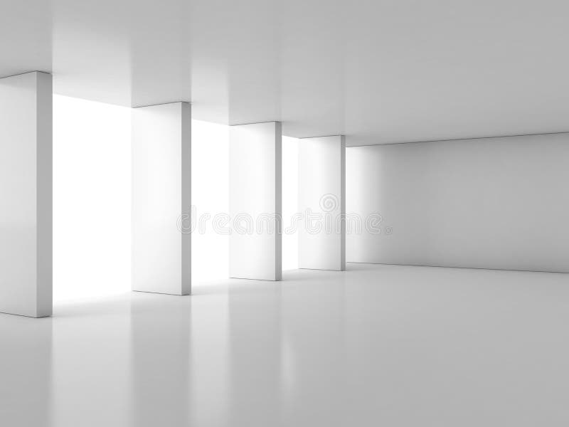Abstract Empty White Hall Interior with Columns Near Window Stock ...