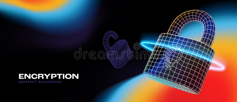 Abstract Encryption Concept with Digital Wireframe Padlocks Floating in ...