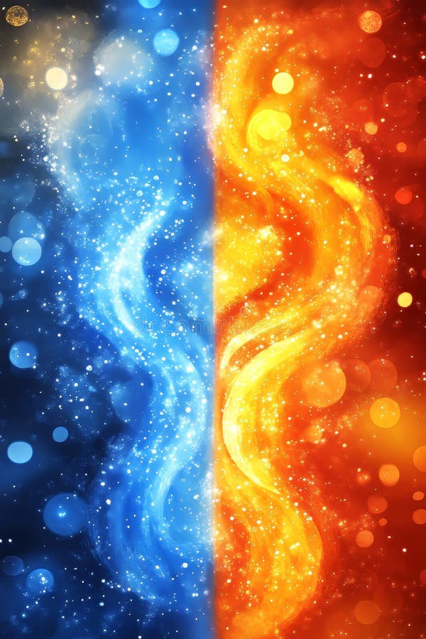 Abstract Energy Background, Fire and Ice Elements in a Dynamic Swirl ...