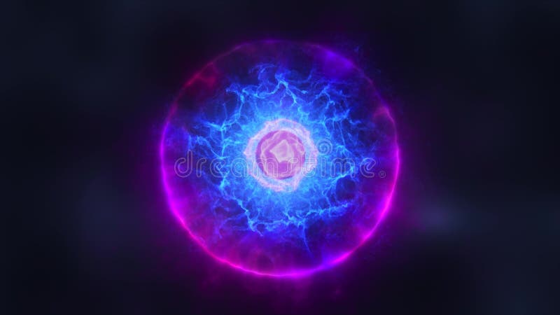 Abstract Energy Blue Sphere Atom with Electrons Flying Glowing ...