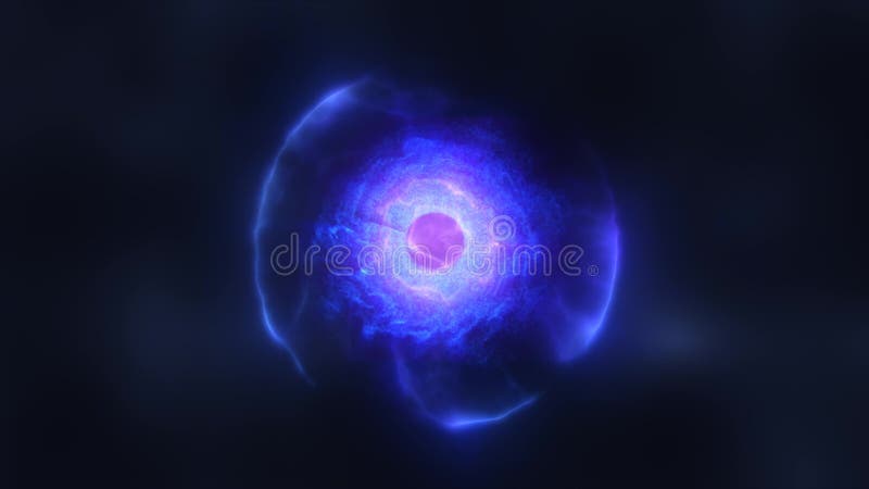 Abstract Energy Blue Sphere Atom with Electrons Glowing Particles and ...