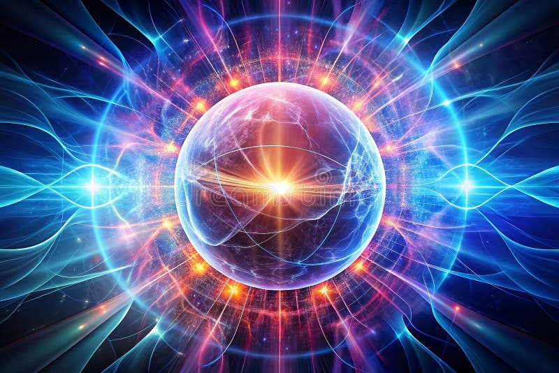 Abstract Energy Sphere Earth, Swirling Cosmic Rays, Vibrant Hues Stock ...