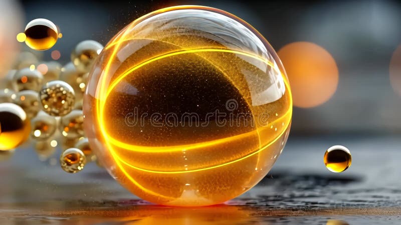 Abstract Energy Sphere Filled with Glowing Particles and Golden ...