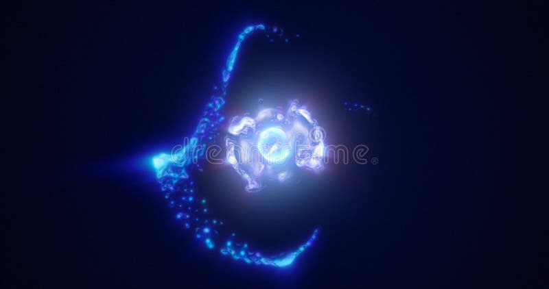 Abstract Energy Sphere with Flying Glowing Bright Blue Particles ...