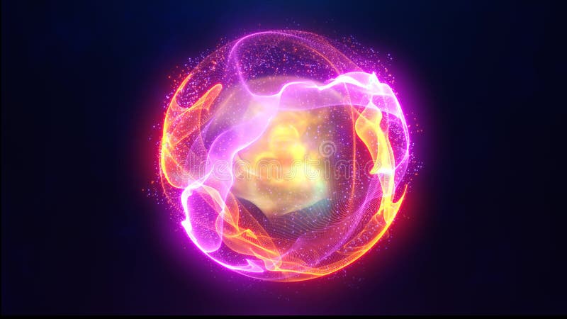 Abstract Energy Sphere with Glowing Bright Particles, Atom from Energy ...